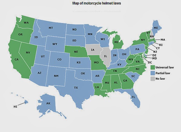 Motorcycle Helmets: Map of Motorcycle Helmet Laws