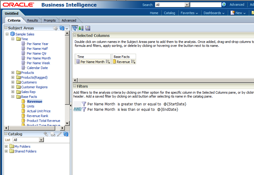 OBIEE2go: OBIEE 11g6: Table view Date Column controlled by Two Date Prompts