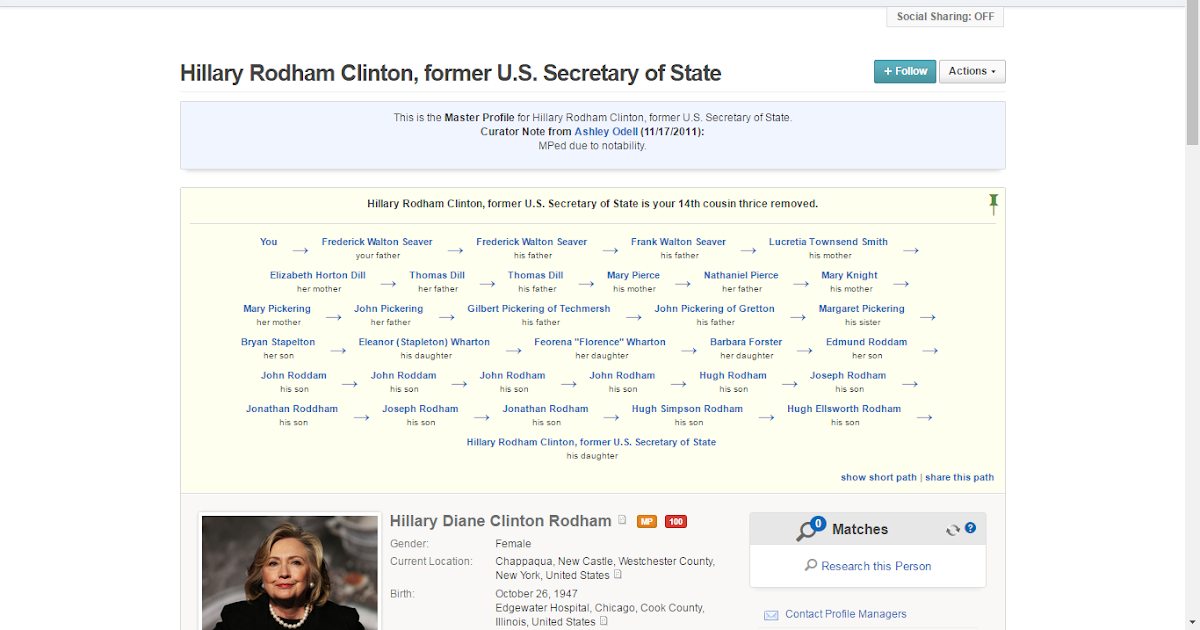 Genea-Musings: Am I Related to Hillary Rodham Clinton?