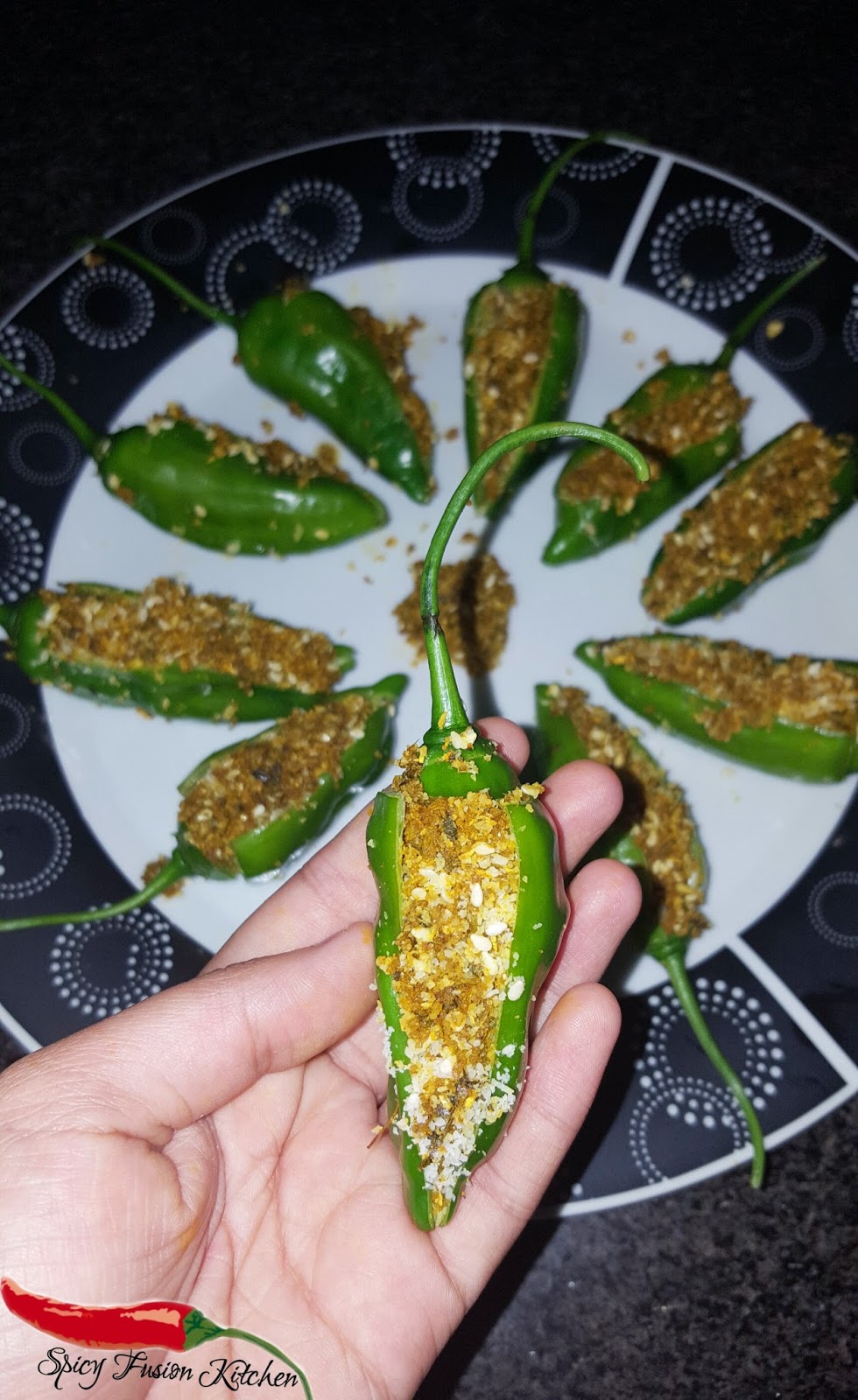 Fried Stuffed Green Chilies Recipe - Spicy Fusion Kitchen