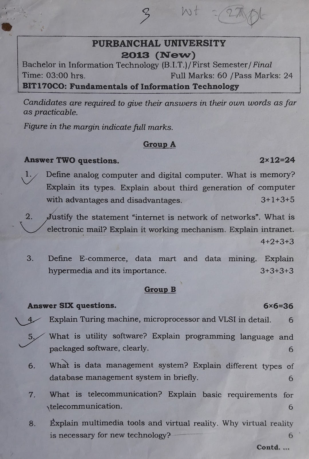 1st Semester Old Questions