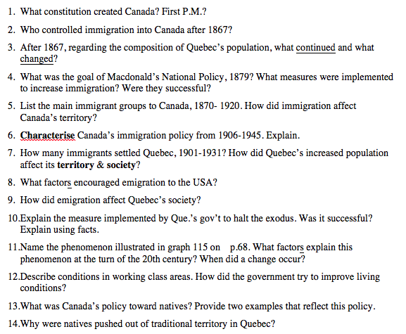 Ms. V's History of Quebec and Canada, Secondary IV: 2016