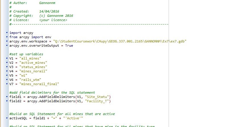 Geography 337: Exercise 7: Python Script