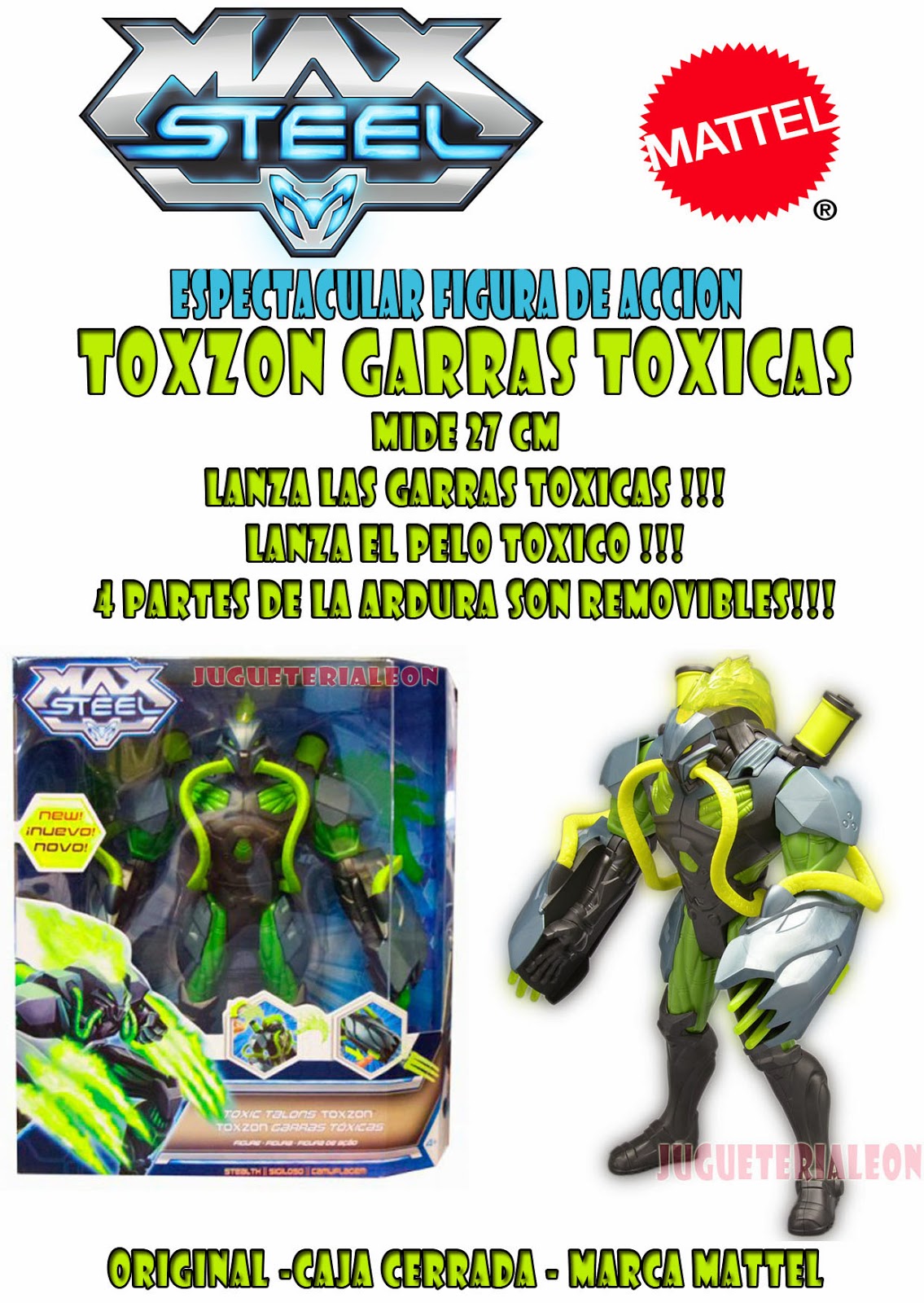 Juguetería León: MAX STEEL TOXON GARRAS TOXICAS JUGUETERIALEON
