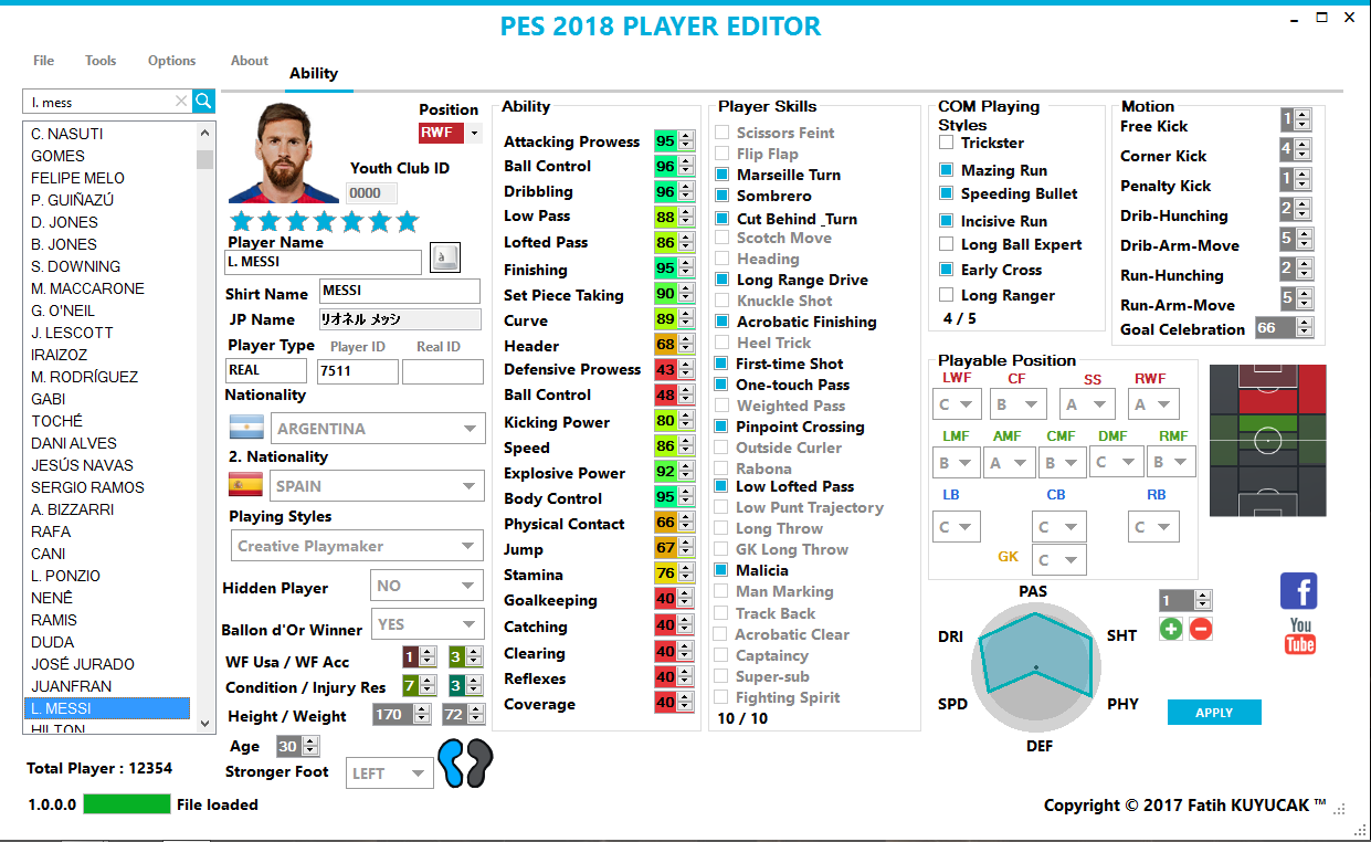 pes-modif: PES 2018 Player Editor v1 by Fatih KUYUCAK