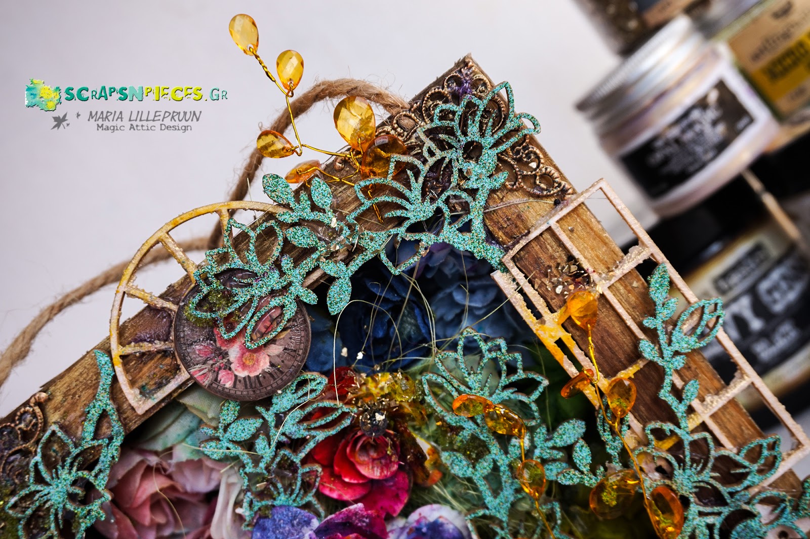 Colorful shadow box with painted roses | Magic Attic Design