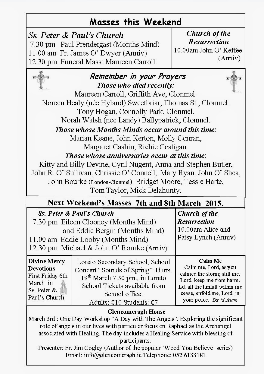 Ss. Peter & Paul's Parish: Parish Newsletter Sunday 1st March 2015