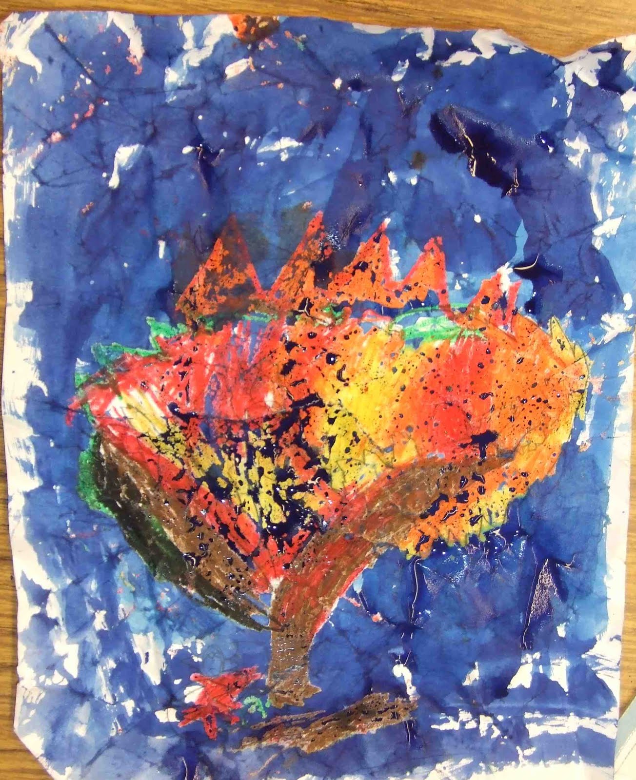 PoppyCat News: Art Lesson - Autumn Trees "Batik" Oil Pastel Resist ...