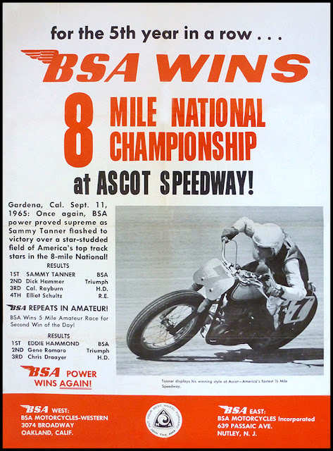 Racing Cafè: BSA Wins 8 Mile National Championship at Ascot Speedway 1965
