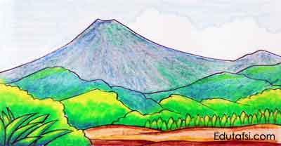 Cara Menggambar Pemandangan Gunung Merapi Dengan Oil Pastels - Mata ...