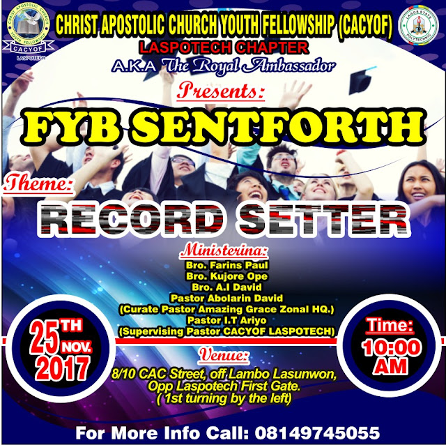 CACYOF LASPOTECH to hold sent forth programme tomorrow - CAC World News