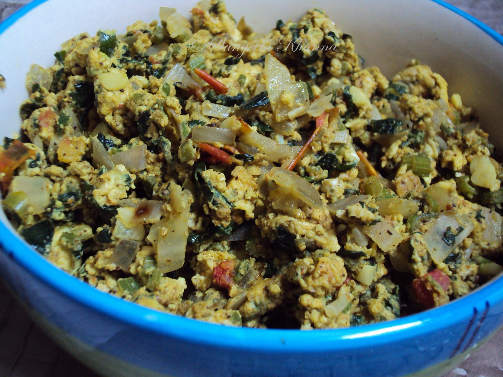 eggcellent scramble ...eggs and celery and a curried scramble....