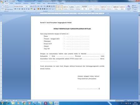Format Surat Pertanggungjawaban Mutlak untuk Mengurus Ijazah atau STTB ...
