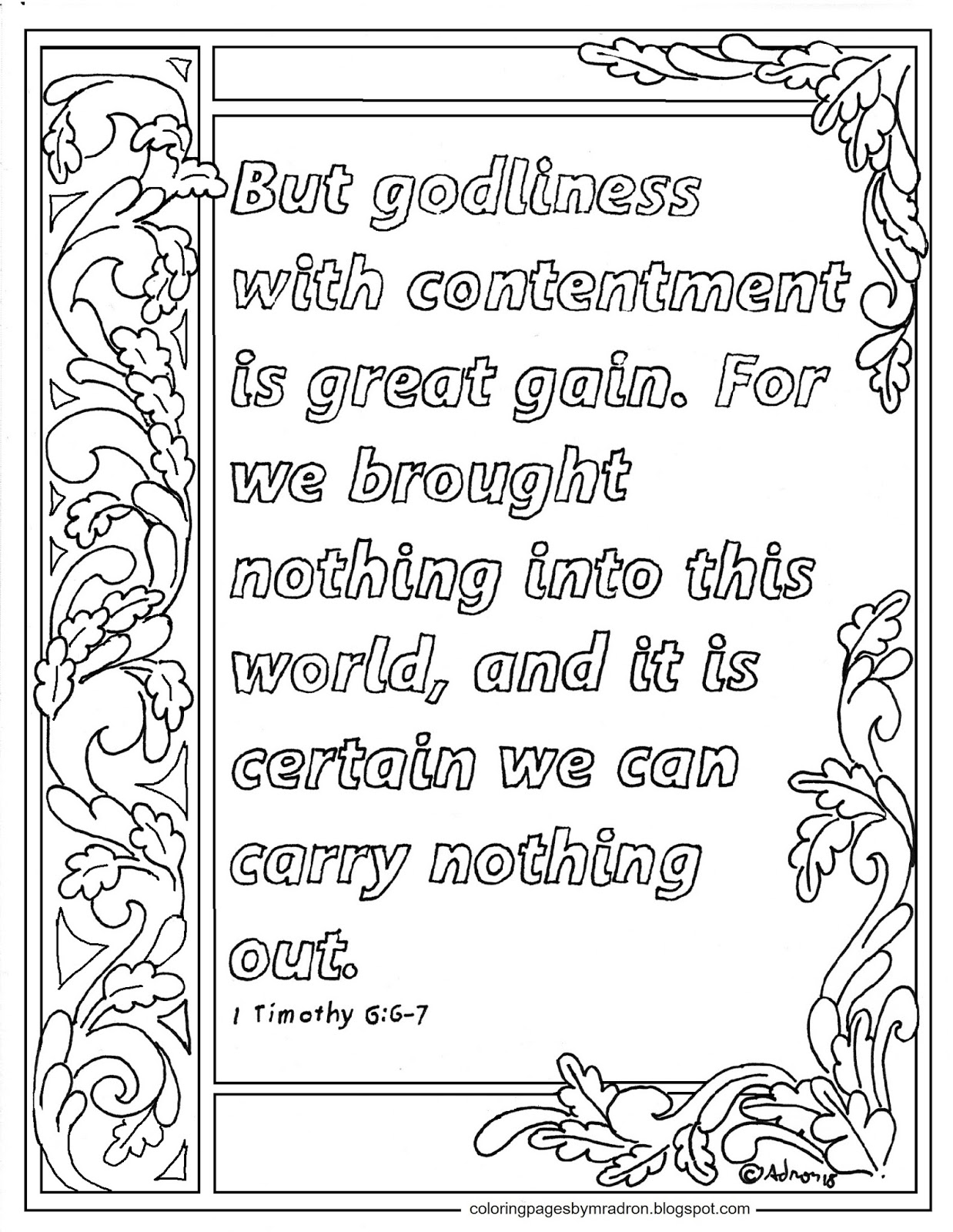 Coloring Pages for Kids by Mr. Adron: 1 Timothy 6:6-7 Printable ...