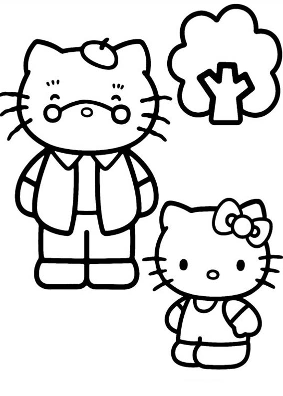 Familia Hello Kitty - Desenhos preto e branco para colorir