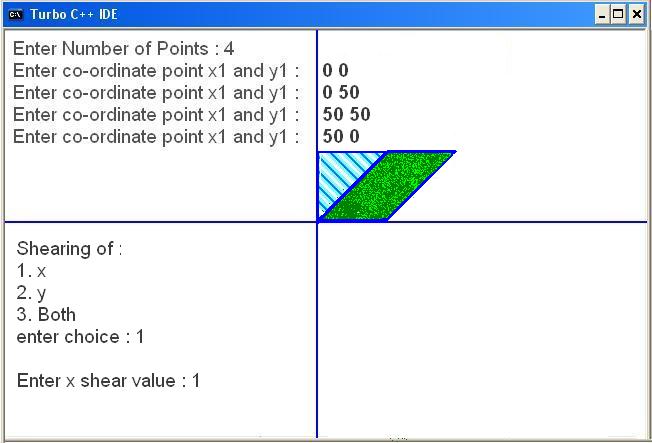 C PROGRAMMING: C PROGRAM TO DEMONSTRATE SHEARING TRANSFORMATION