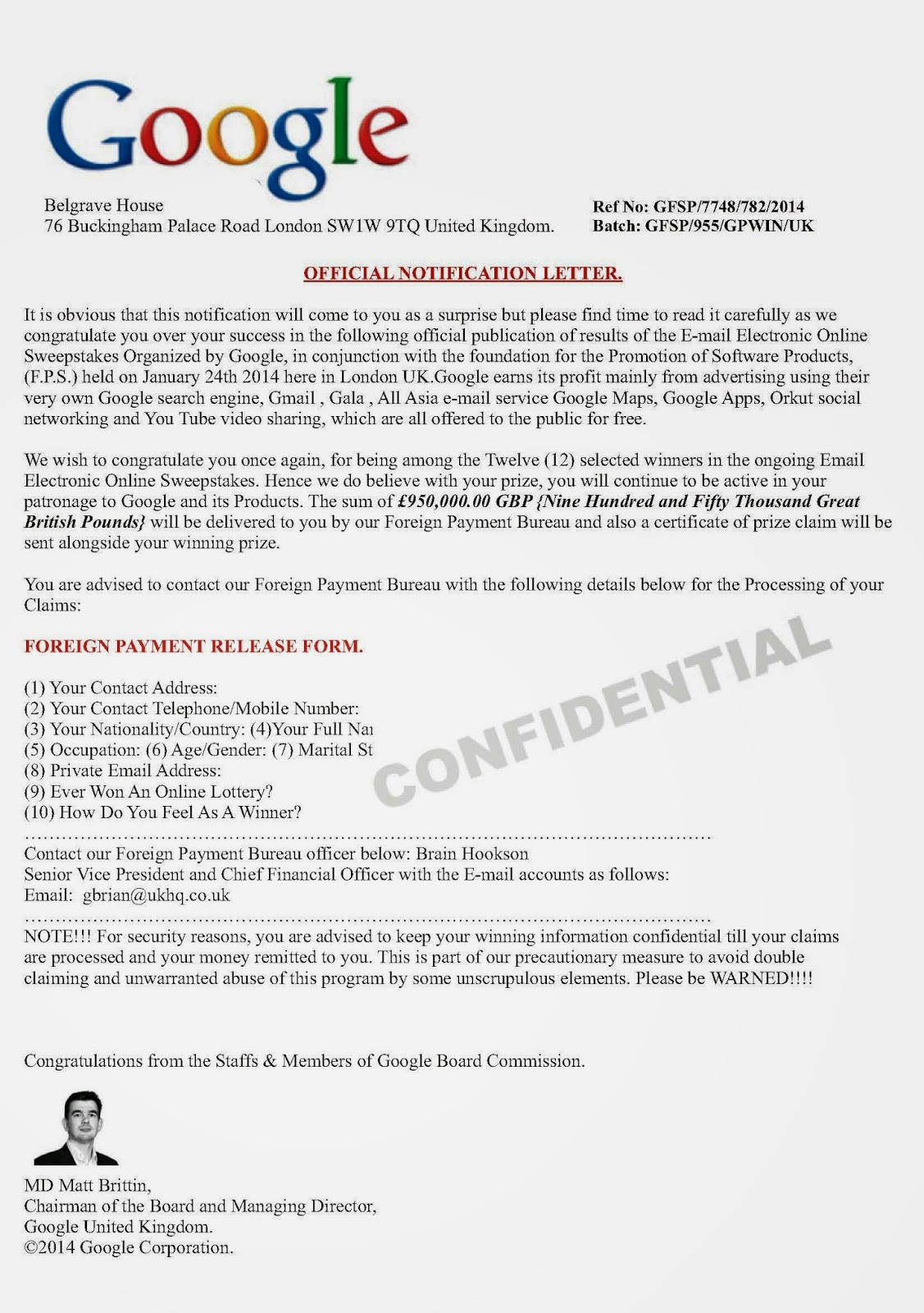 KC Personal Thoughs: Google Winning Notification - Scam