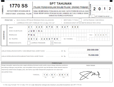 Contoh Pengisian SPT Tahunan PPh Orang Pribadi Tahun Pajak 2012 ...