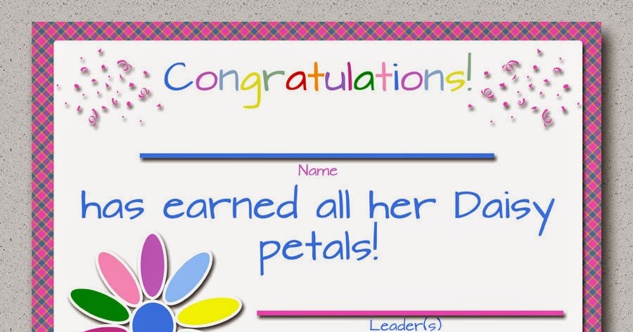 Girl Scout Daisy Petal Certificate