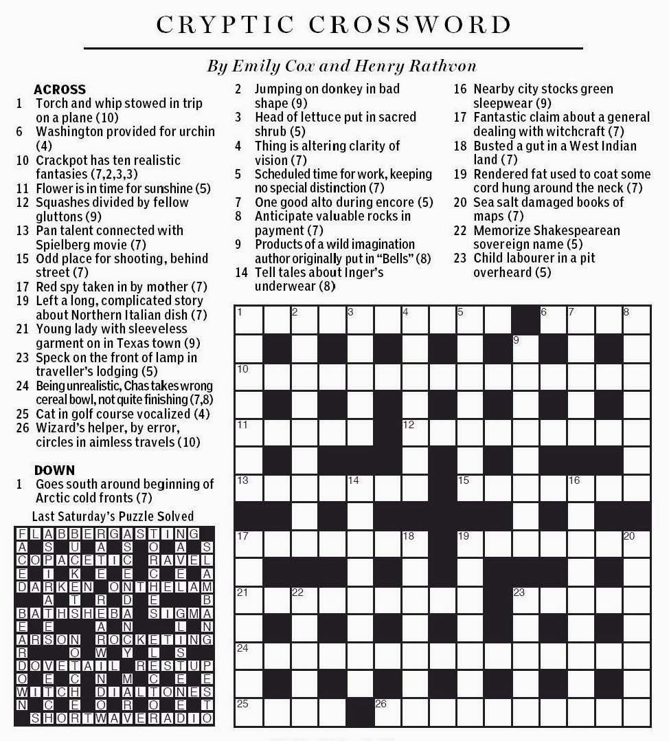 National Post Cryptic Crossword Forum: Saturday, January 25, 2014 ...