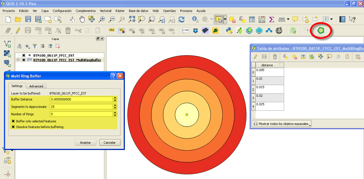 Cartografía Digital: QGIS: herramienta Buffer.