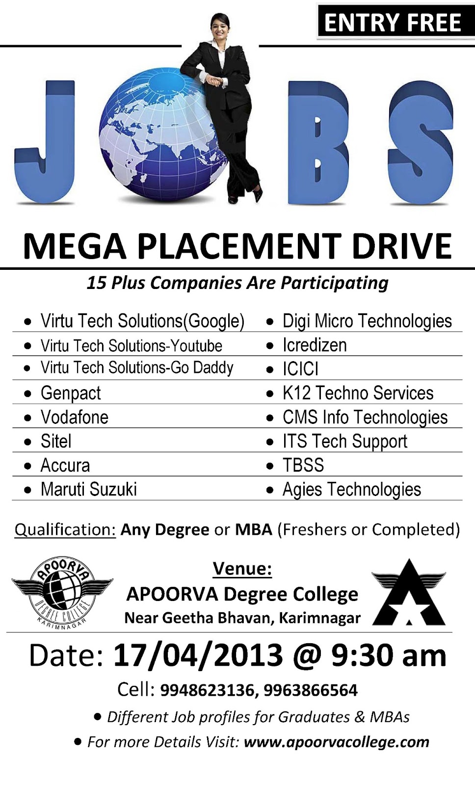 Job Profiles for Mega Placement Drive (15 Companies) | Apoorva Degree ...