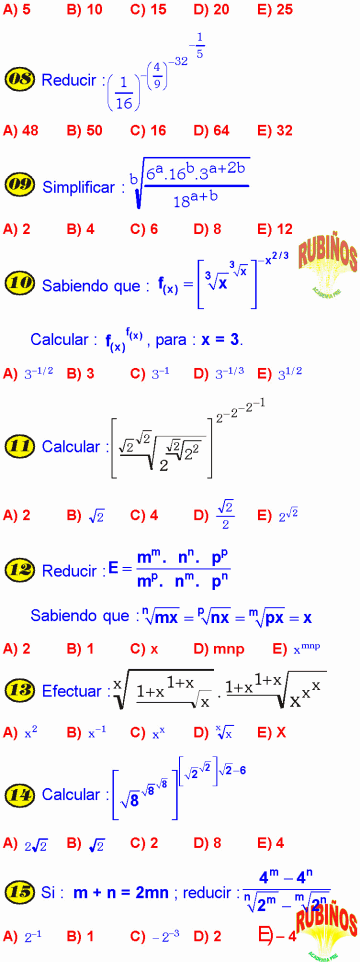 LEYES DE EXPONENTES EJERCICIOS CON RESPUESTAS PDF