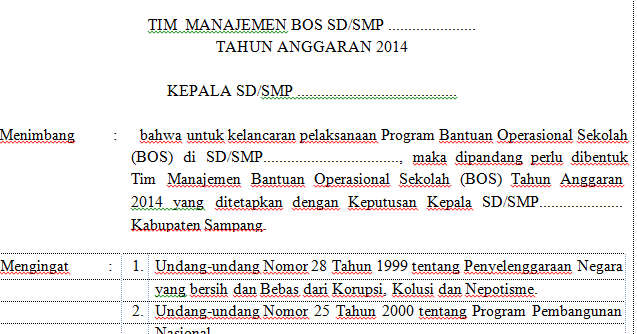 Contoh Sk Tim Administrasi Bos Sekolah Terbaru