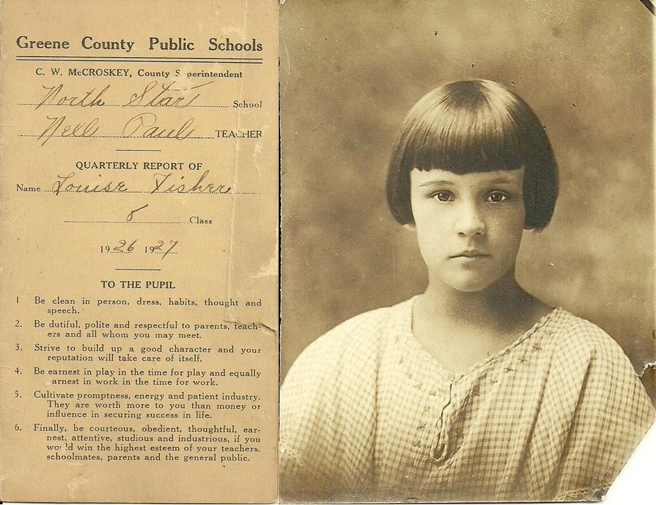Memory Hook: Louise Fisher: A Grade Card from the Roaring Twenties!