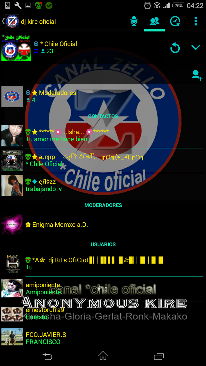 Aplicación Zello. Canales Oficiales De Chile