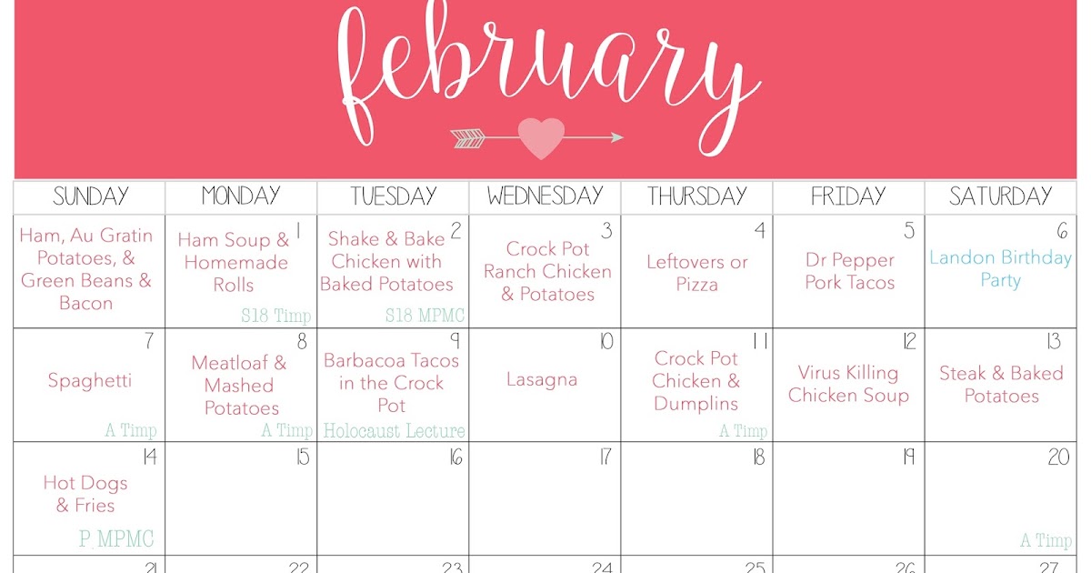 Growing up Godbold: Saturday Well Spent...February Menu Plan