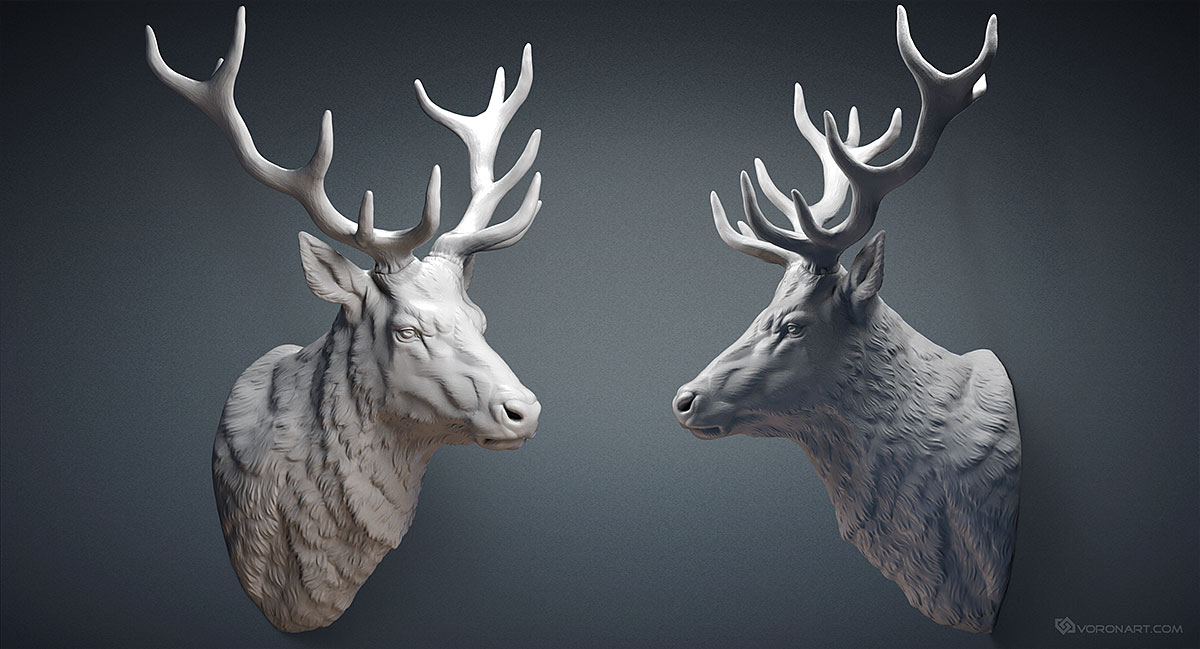 voronartcom. 3d-characters: Deer Stag head sculpture. Solid 3D model ...
