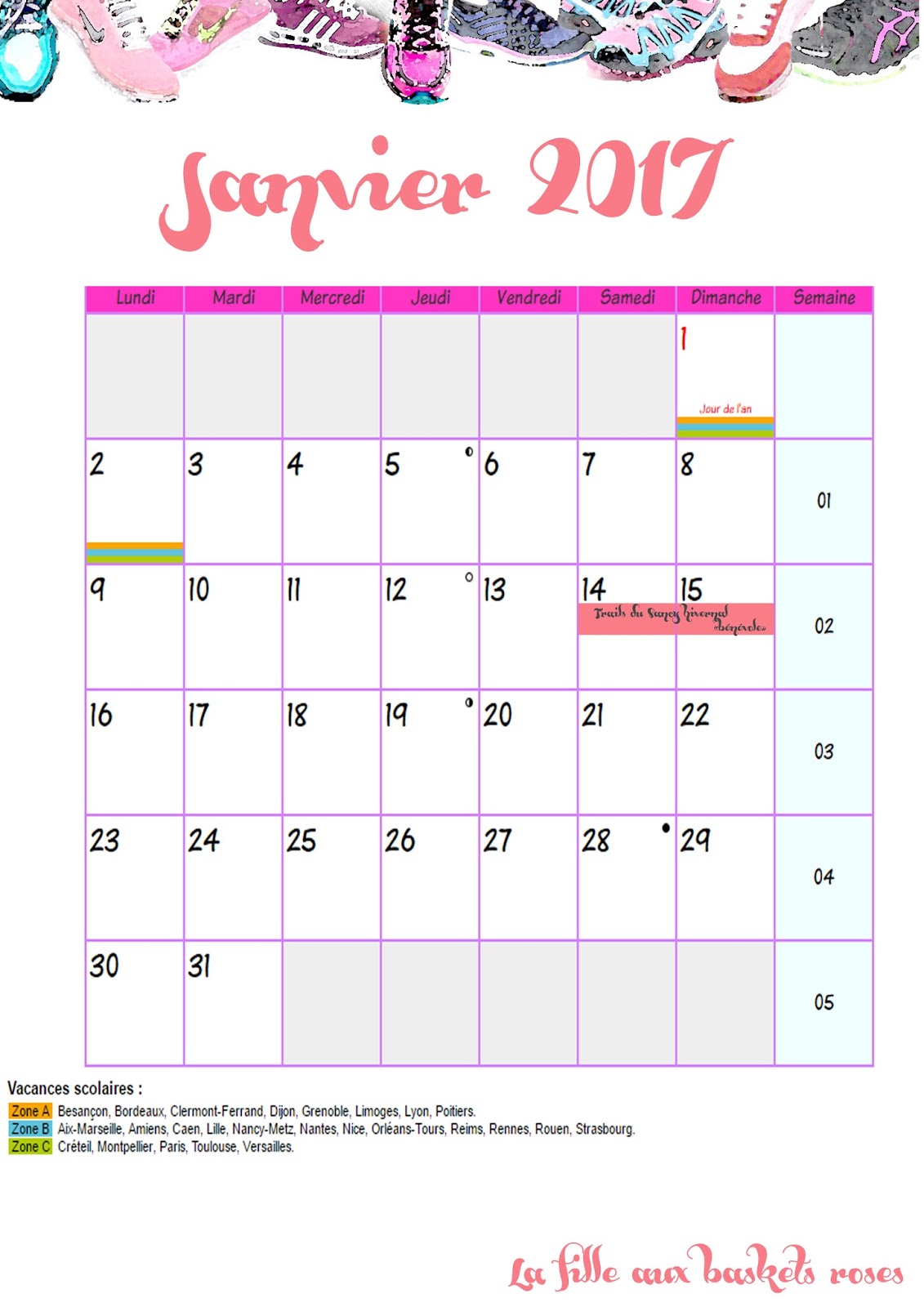 Petite nouveauté calendrier janvier 2017