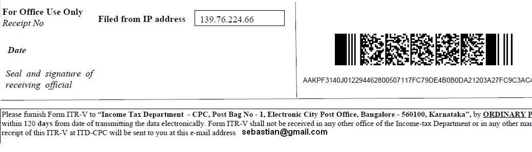 Receipt of ITR - V,Income tax File Returns/Efiling Acknowledgement ...