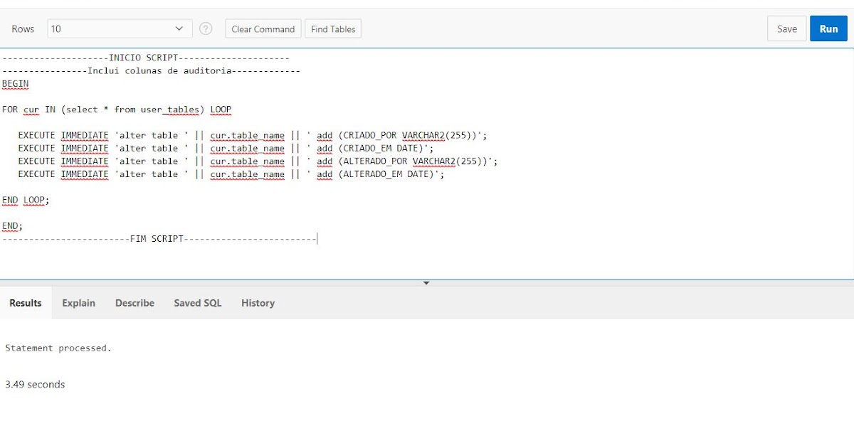 Desenvolvedor Oracle APEX: Criando colunas de auditoria em tabelas Oracle