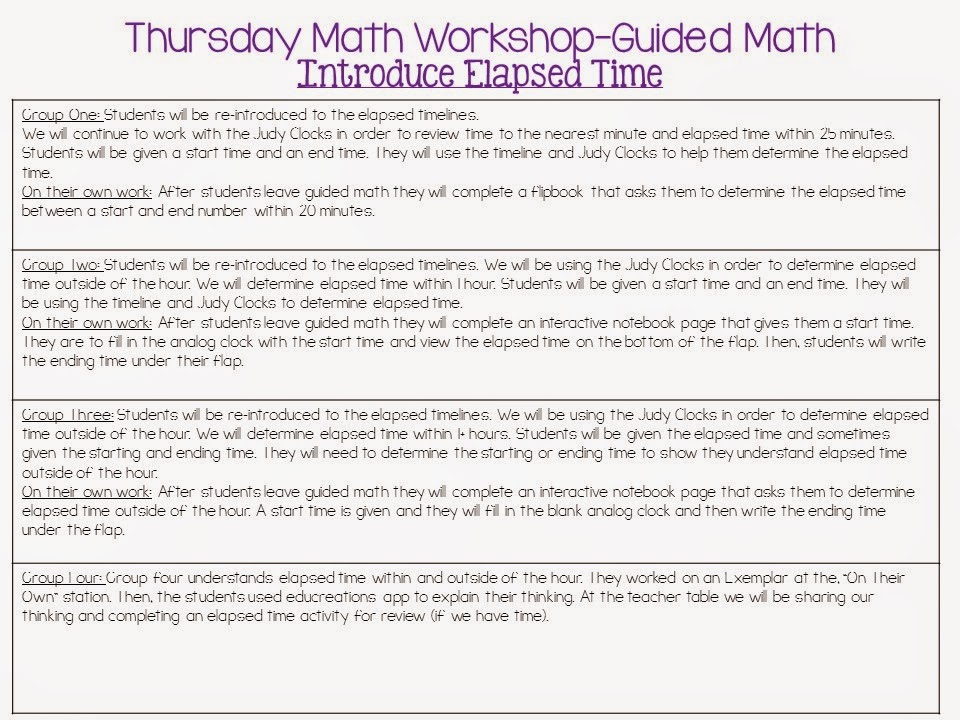 4 Day Math Workshop Lesson Plans - The Teacher Talk