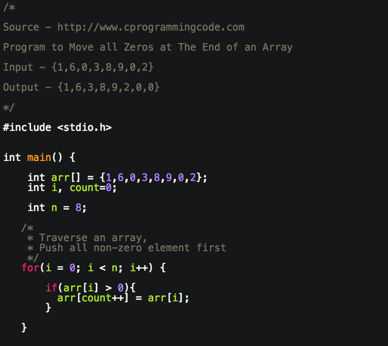 Programming Tutorials Write A Program To Move All Zeros To End Of An Array