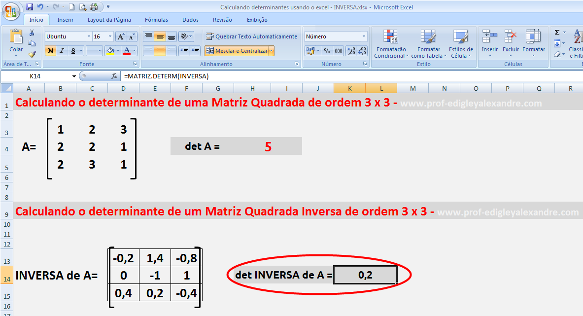 Calculando determinantes de matrizes usando o Excel [Inversa da matriz ...