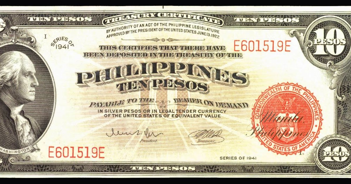 Philippines 10 Pesos Treasury Certificate 1941 George Washington|World ...