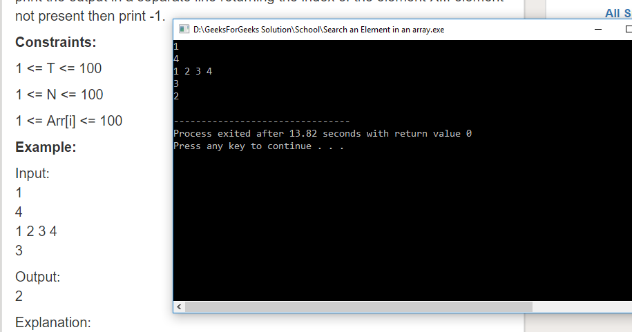 Geeksforgeeks Solution For Search An Element In An Array