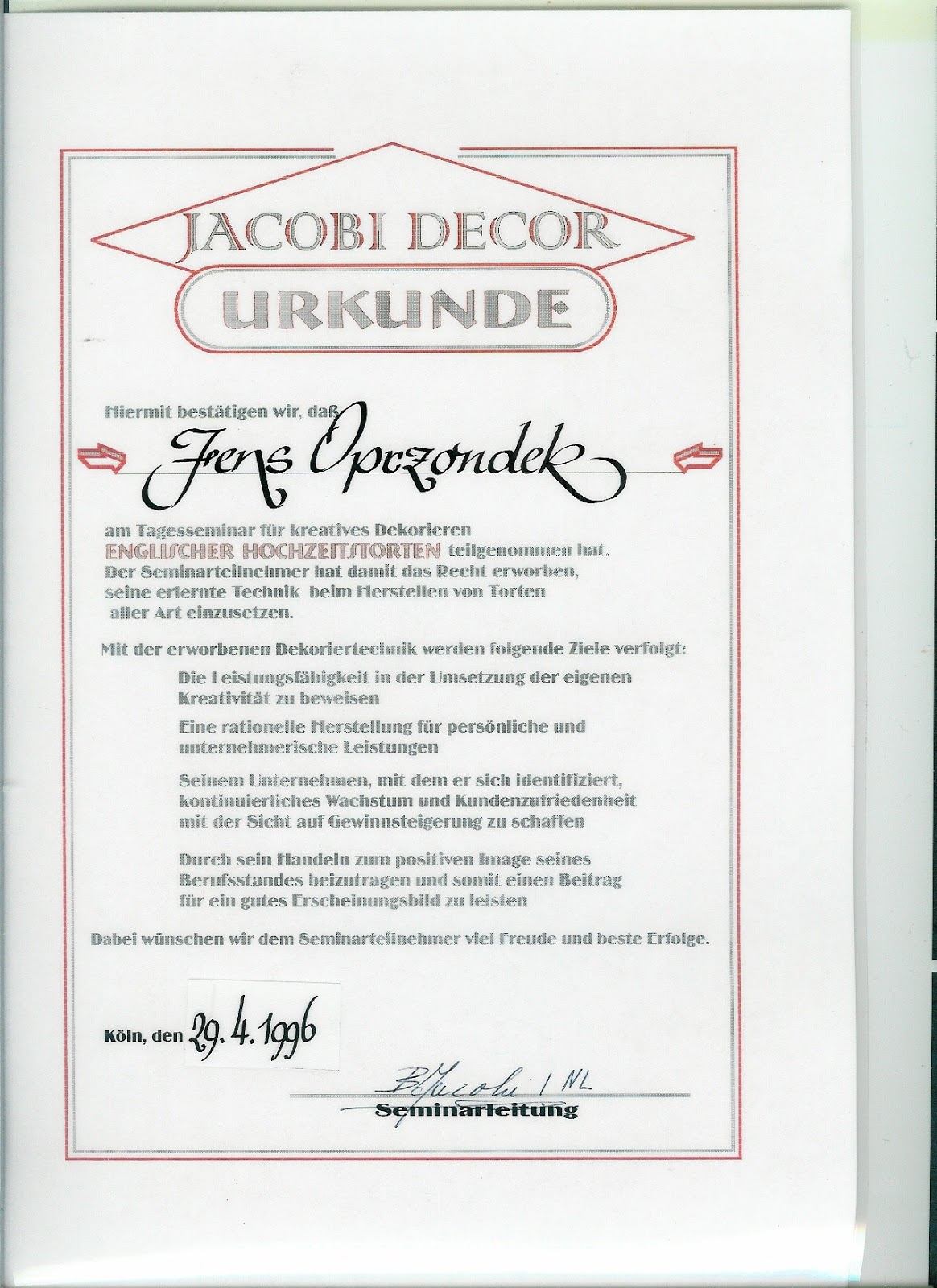 Jens Sugarcraft World: Historie von Seminaren die ich besucht habe