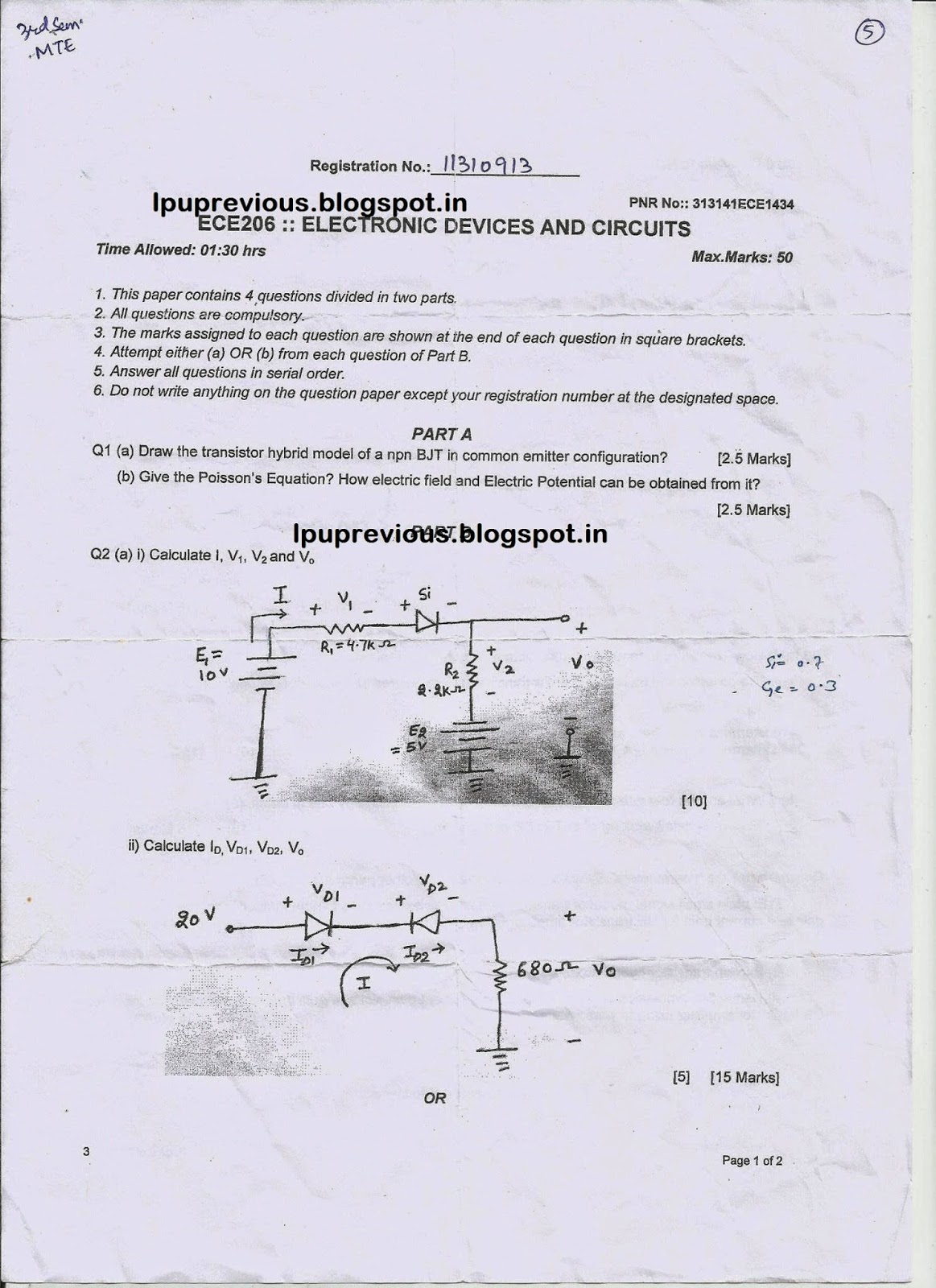 ECE 206 ELECTRONIC DEVICES AND CIRCUITS previous question papers and ...