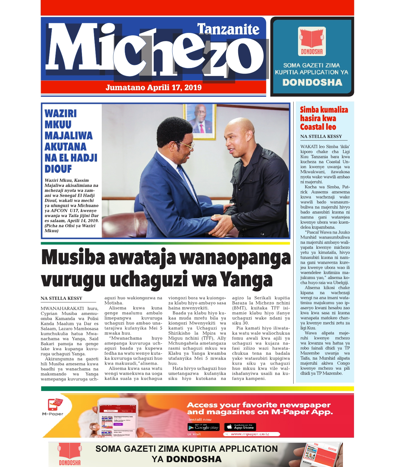 Tanzanian Today's Newspapers MAGAZETI YA LEO Wednesday 17th April, 2019 ...