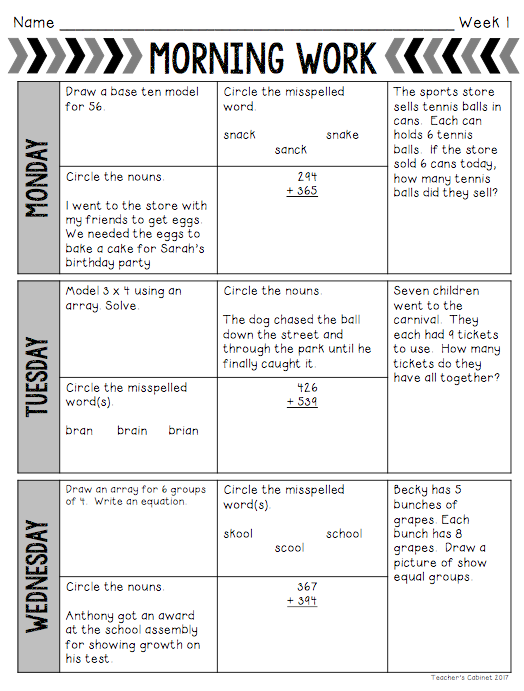 Teacher's Cabinet: Morning Work