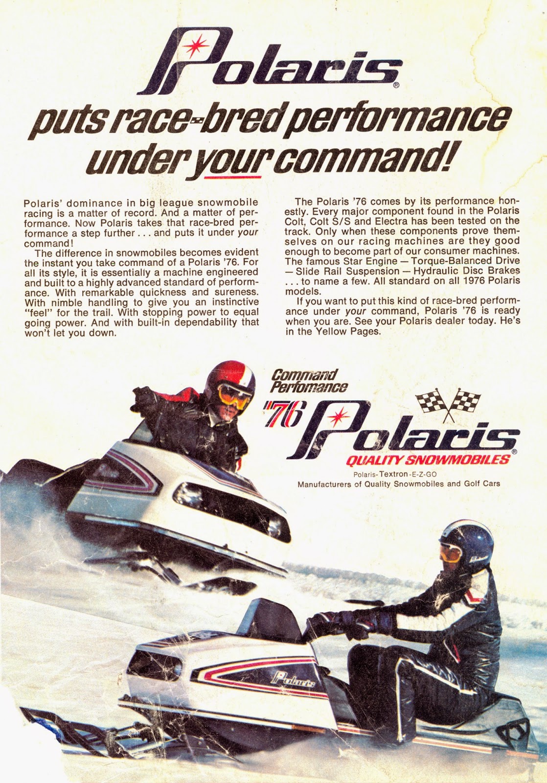 CLASSIC SNOWMOBILES OF THE PAST: 1976 POLARIS SNOWMOBILE ADVERTISEMENT