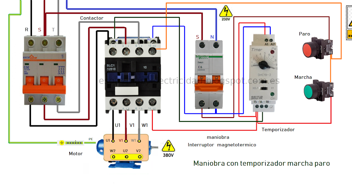 Esquemas eléctricos: Maniobra con temporizador marcha paro
