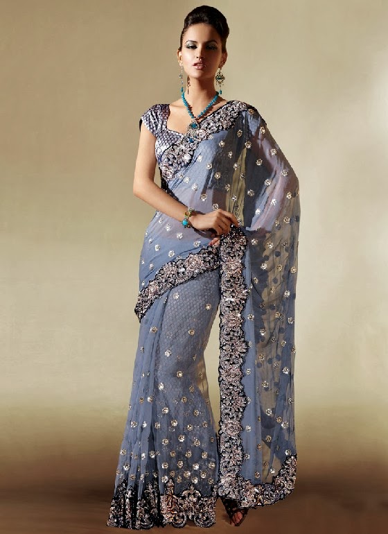 Designer Grey Saree Collection 2013/14 | Georgette & Silk Saree's ...