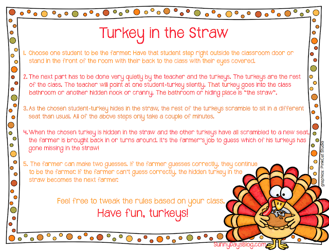 Turkey in the Straw, a Game for Indoor Recess or Brain Breaks! - Sunny ...