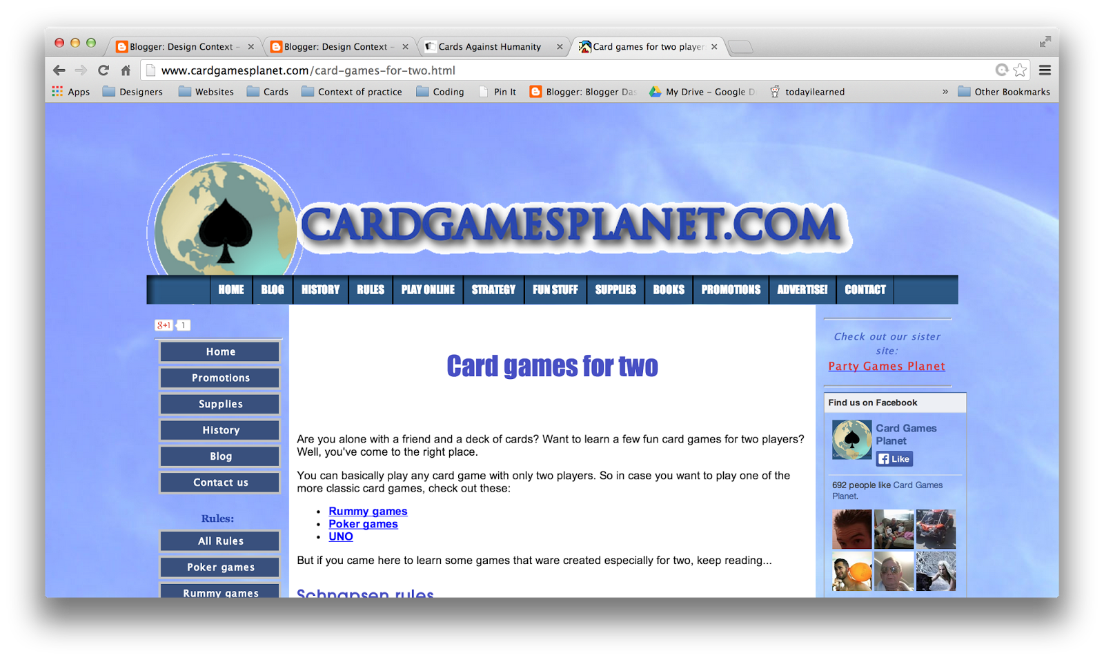Design Context: Design for Web: Card Game and Game websites