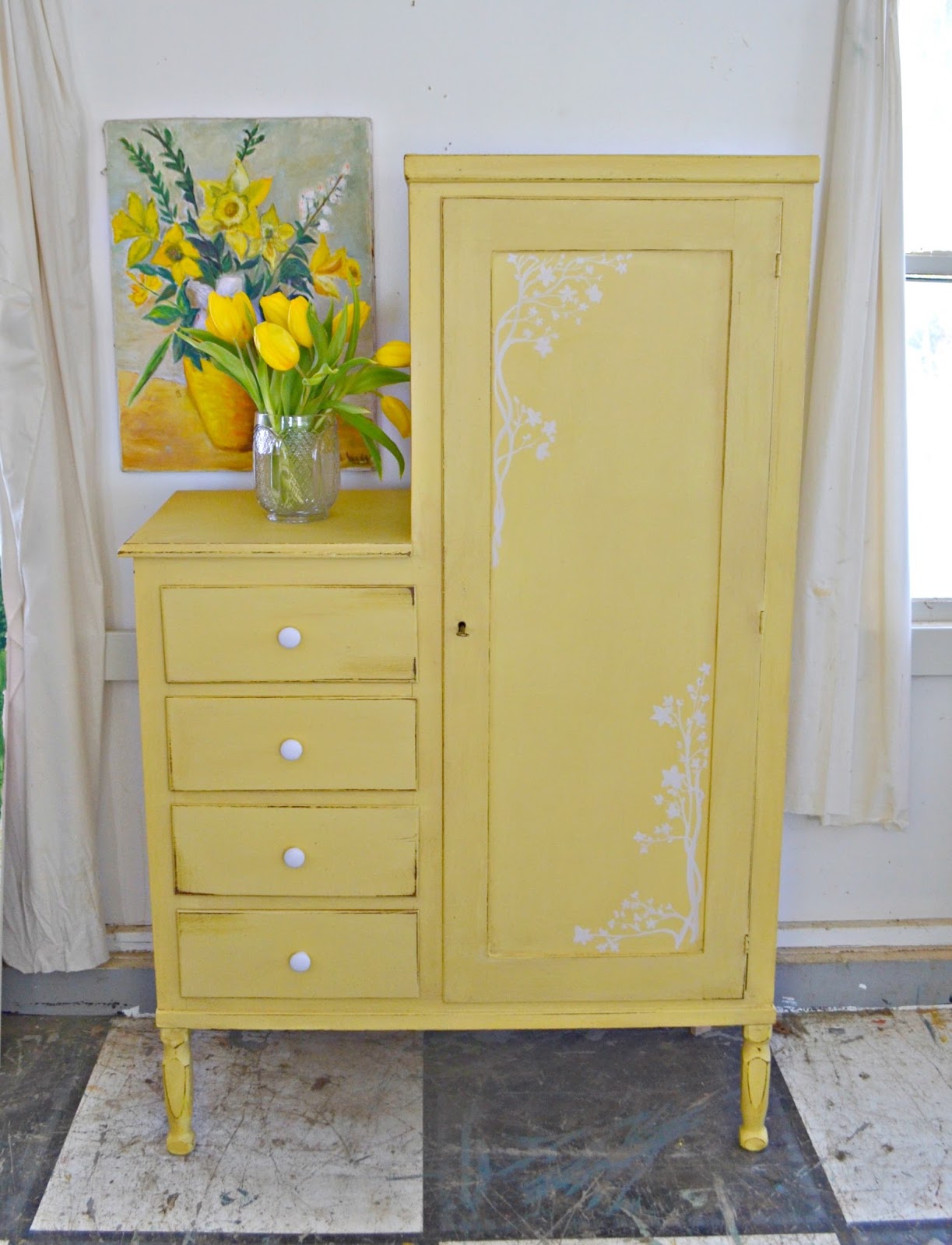Heir and Space: An Antique Oak Cupboard in Yellow